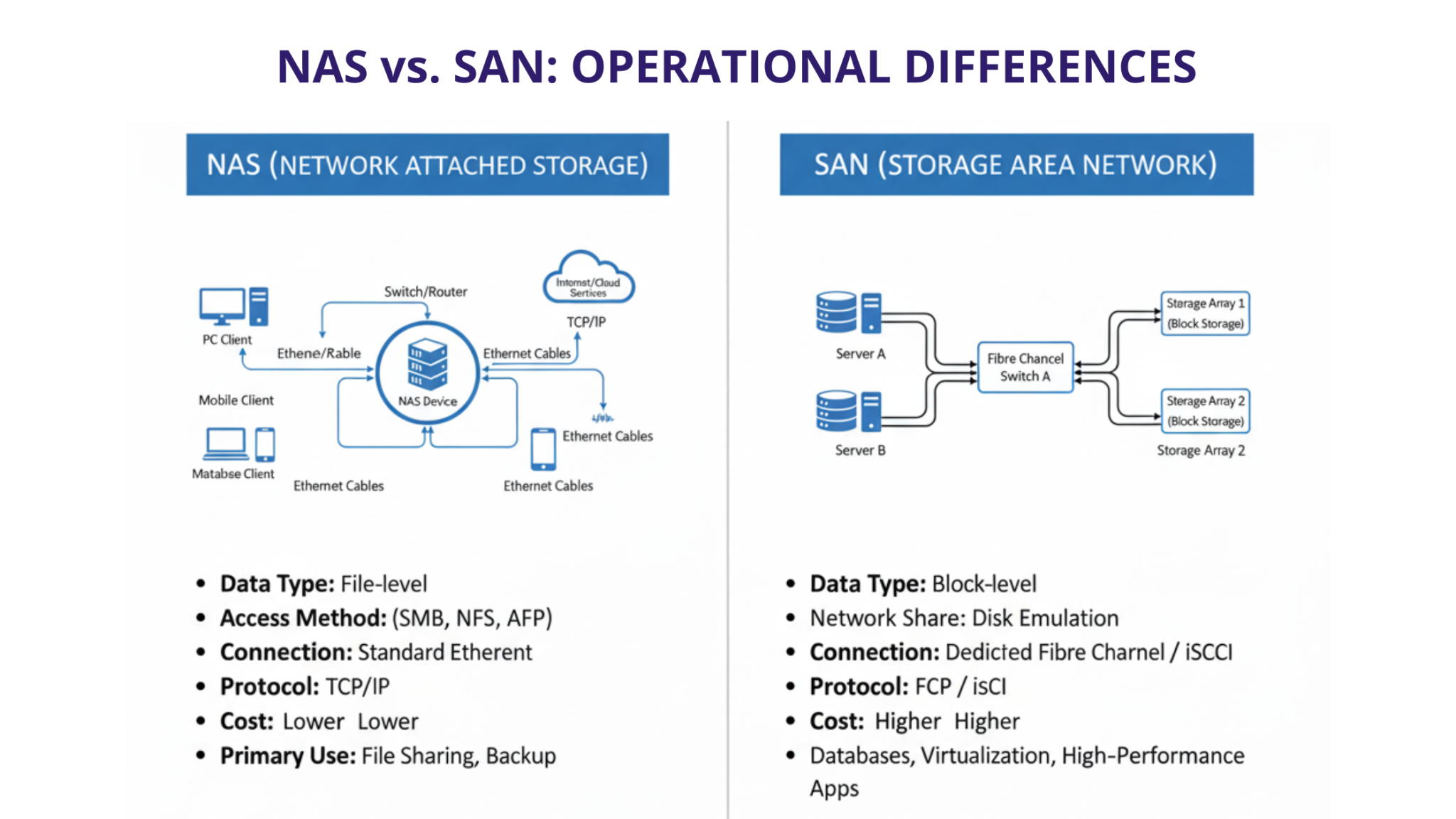 SAN vs NAS Storage: Network Storage Guide 2025